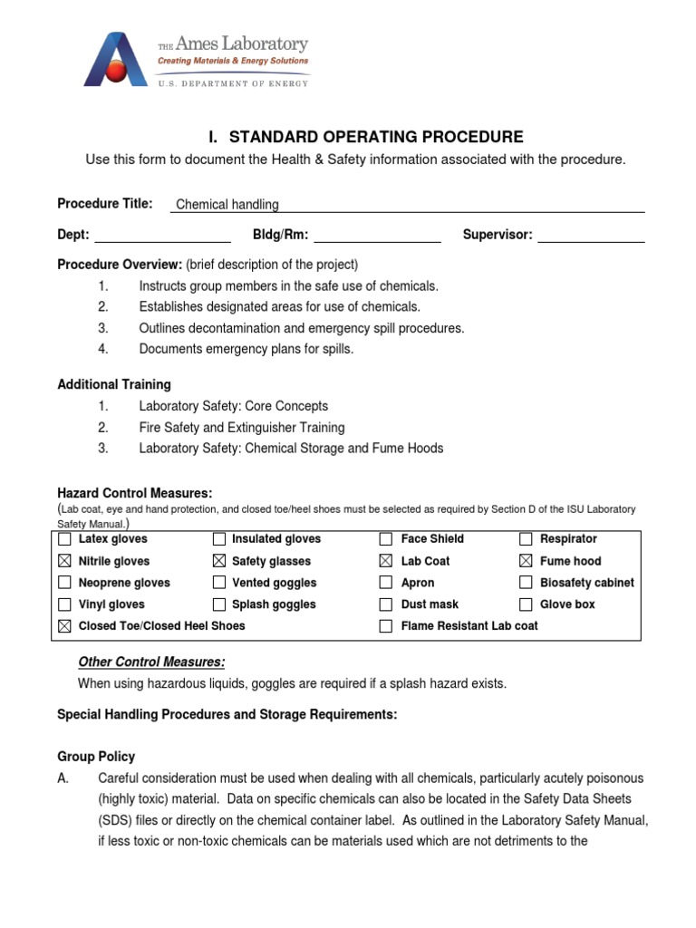 I. Standard Operating Procedure | PDF | Personal Protective Equipment ...