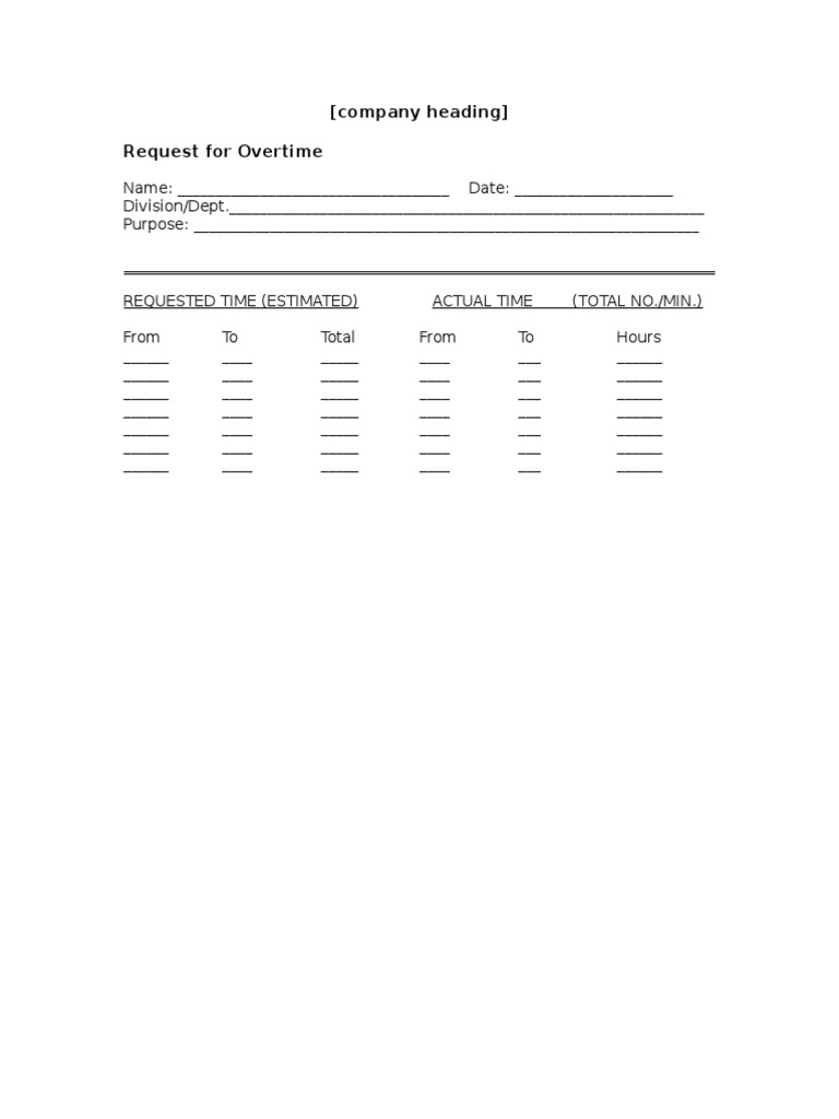 Overtime Request Form | PDF | Career & Growth