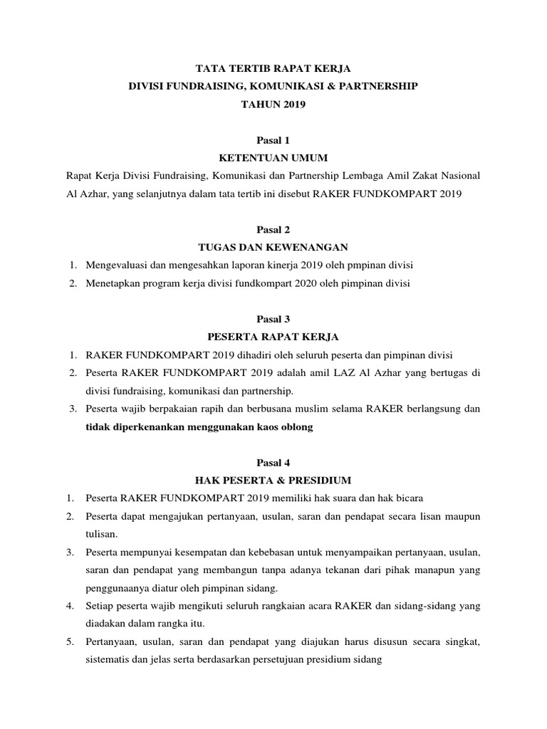 Tata Tertib Rapat Kerja 2019 | PDF