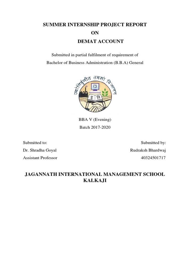 Summer Internship Project Report ON Demat Account | PDF | Stocks | Securities (Finance)