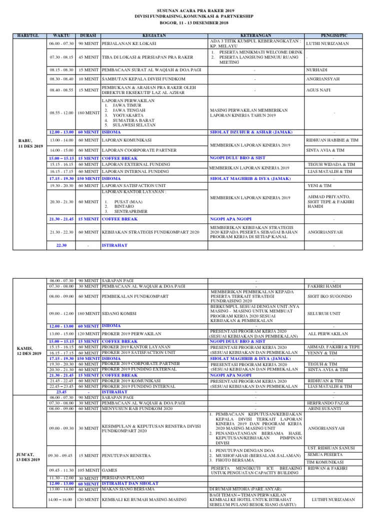 Rundown Pra Raker 2019 | PDF
