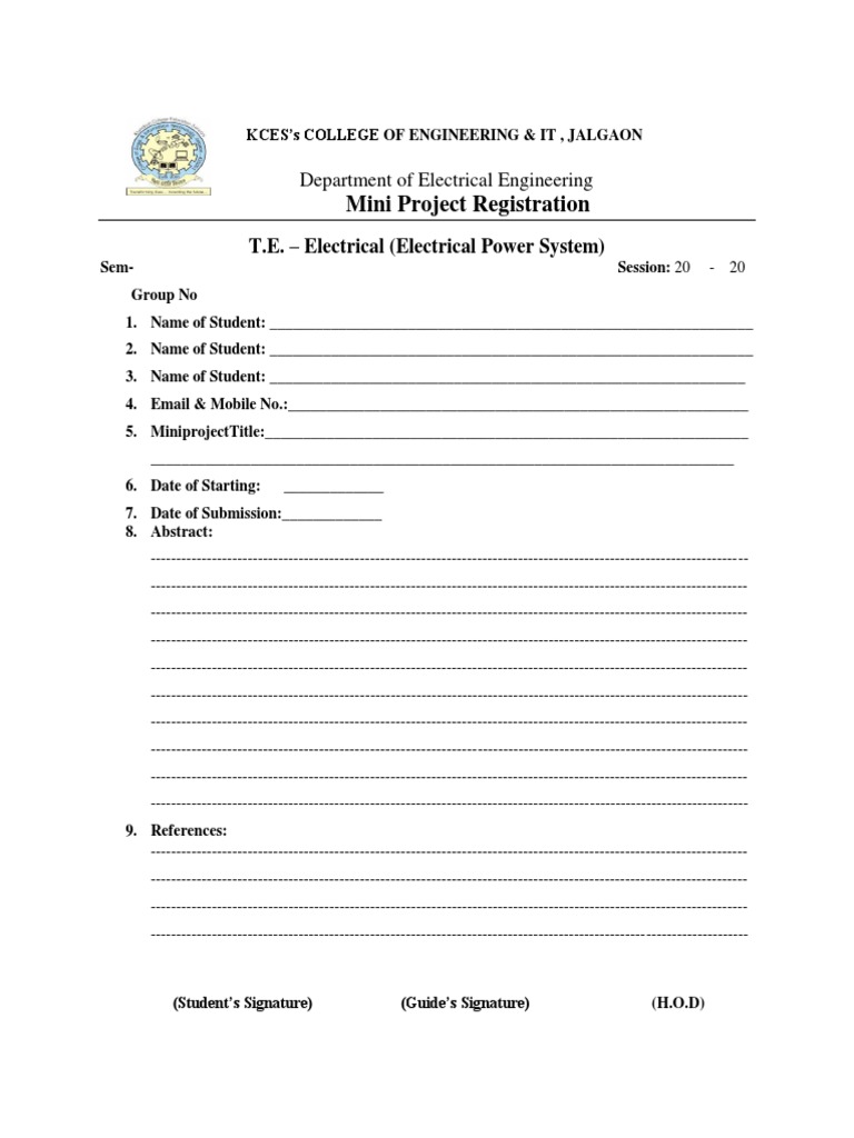 KCES Engineering College Mini Project Registration Form | PDF