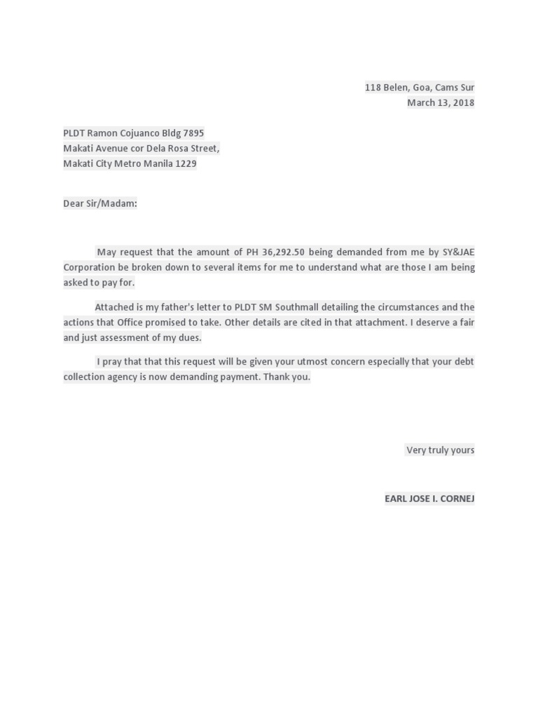 Letter of Request PLDT