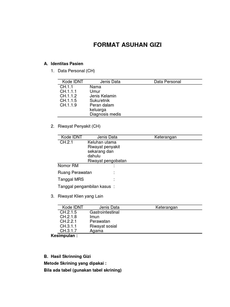 Format Asuhan Gizi IDNT | PDF