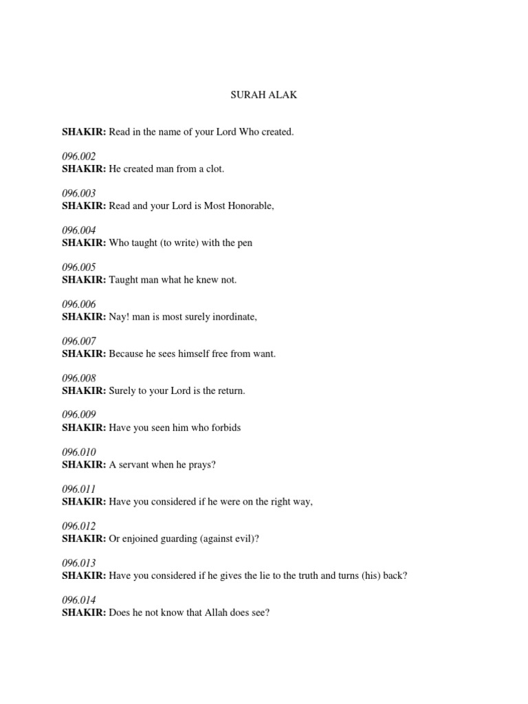 Surah Alak | PDF | Quran | Islam