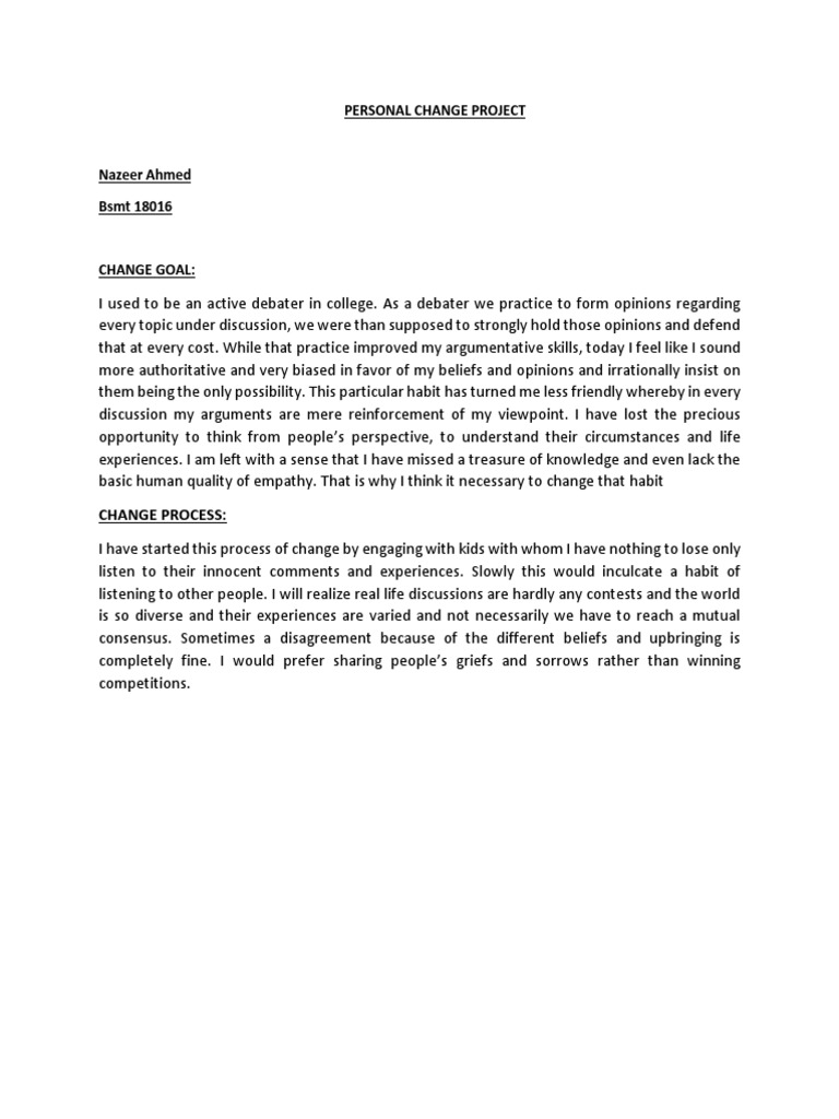 Personal Change Project | PDF | Wellness