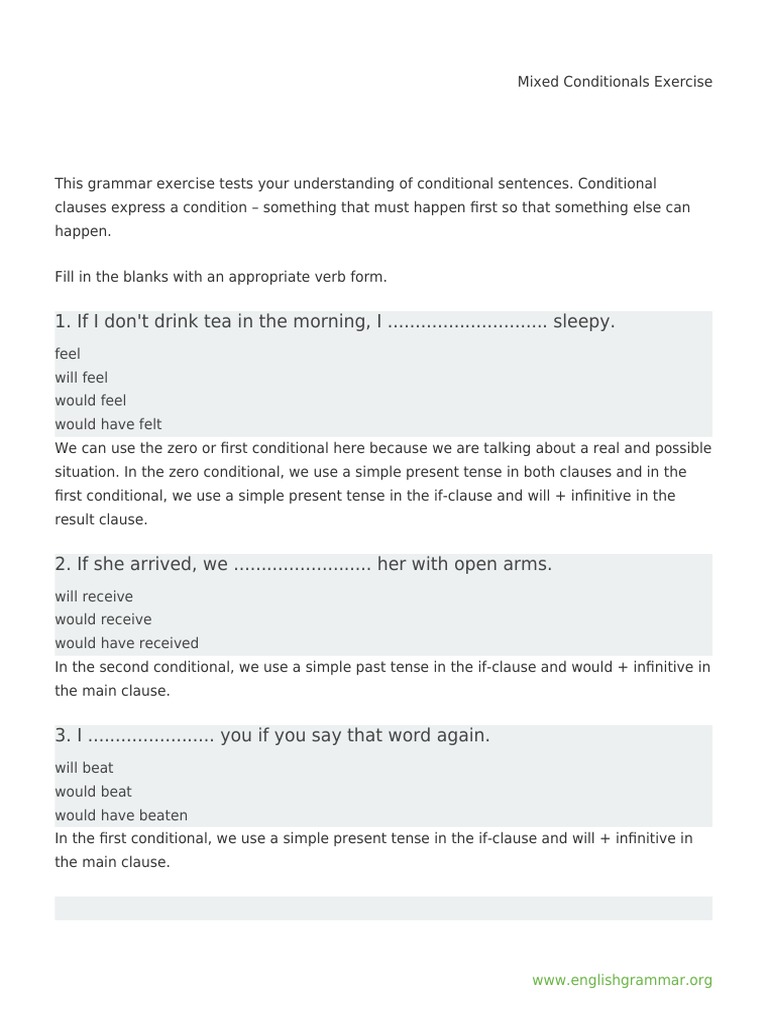 Mixed Conditionals Exercise | PDF | Perfect (Grammar) | Grammatical Tense