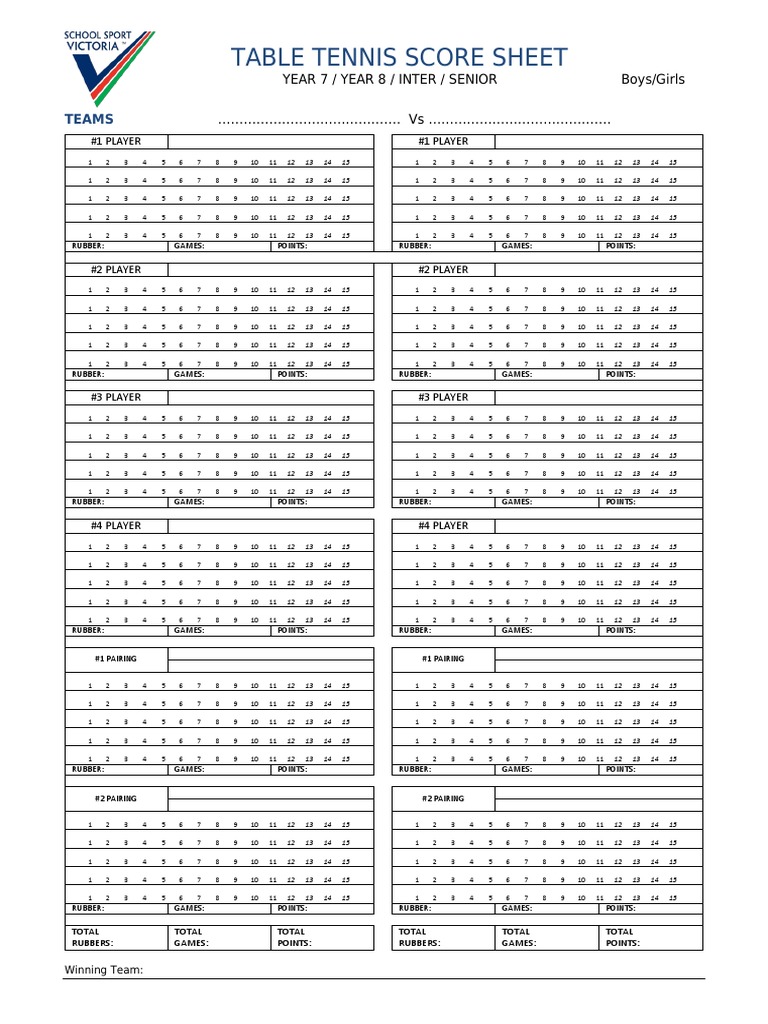 Table Tennis Score Sheet Template | PDF | Racquet Sports | Ball Games