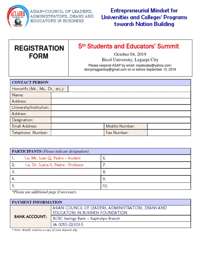 Registration Form: 5 Students and Educators' Summit | PDF