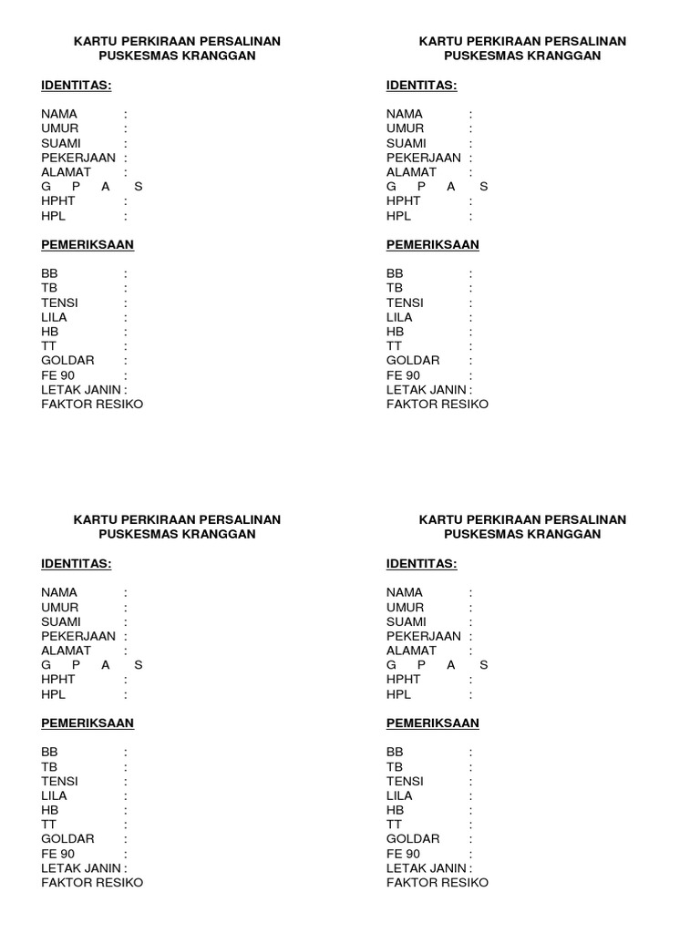 Kartu Perkiraan Persalinan | PDF