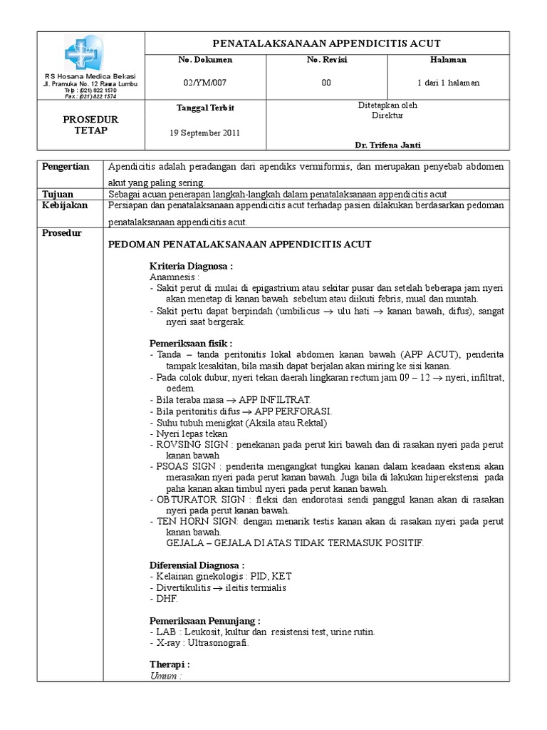 Sop Appendicitis Acut | PDF
