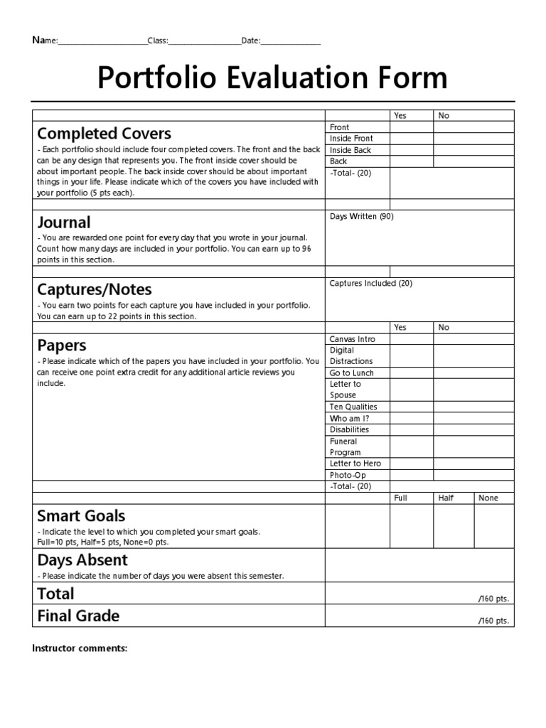 Portfolio Evaluation Form: Completed Covers | PDF | Learning