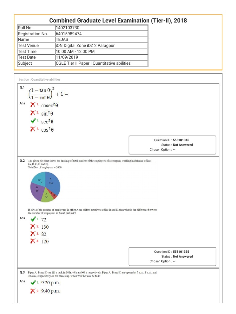 Combined Graduate Level Examination (Tier-II), 2018: Section ...