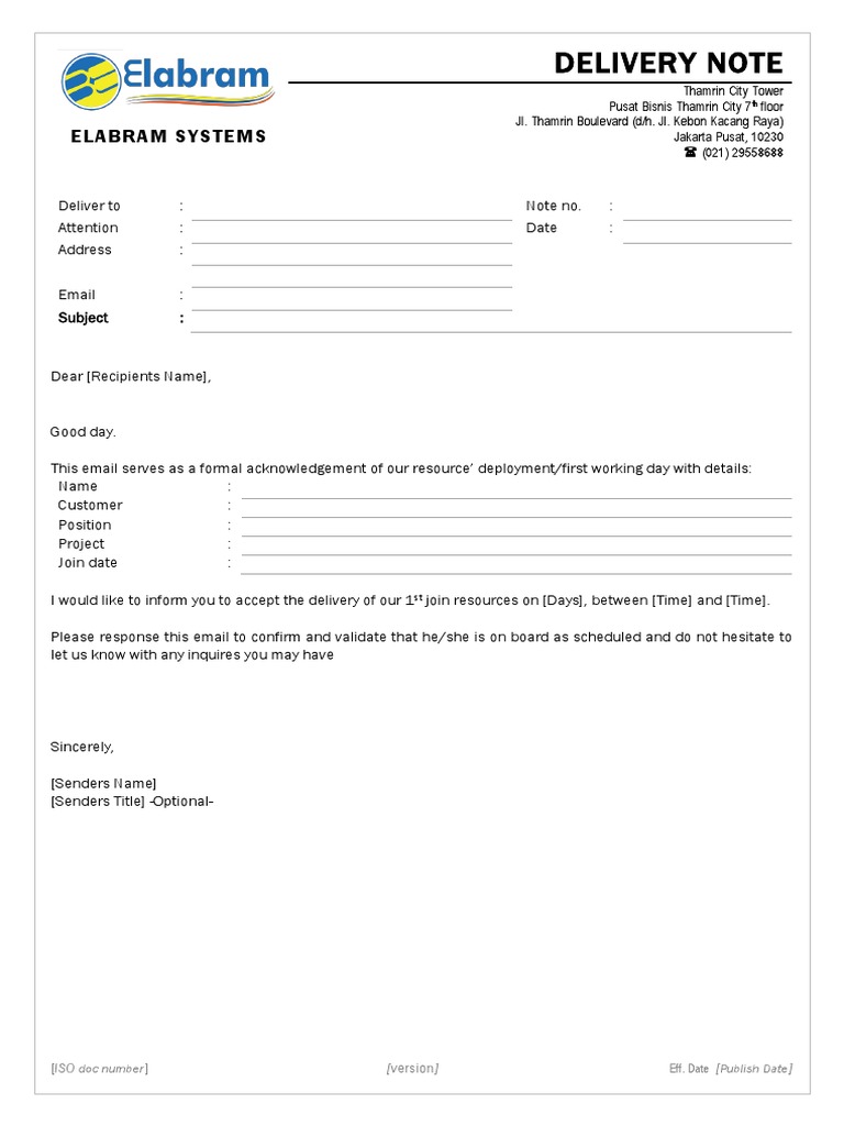 Delivery Note Form | PDF