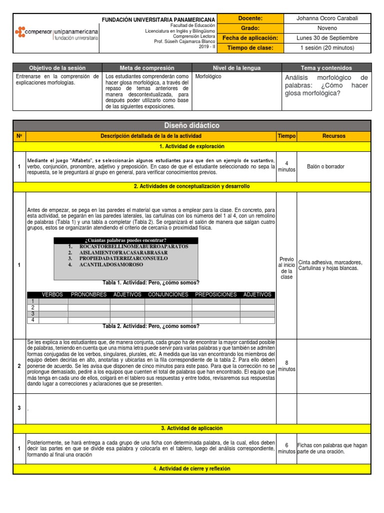 Formato de Clase - Johanna Ocoro | PDF | Morfología (Lingüística) | Palabra