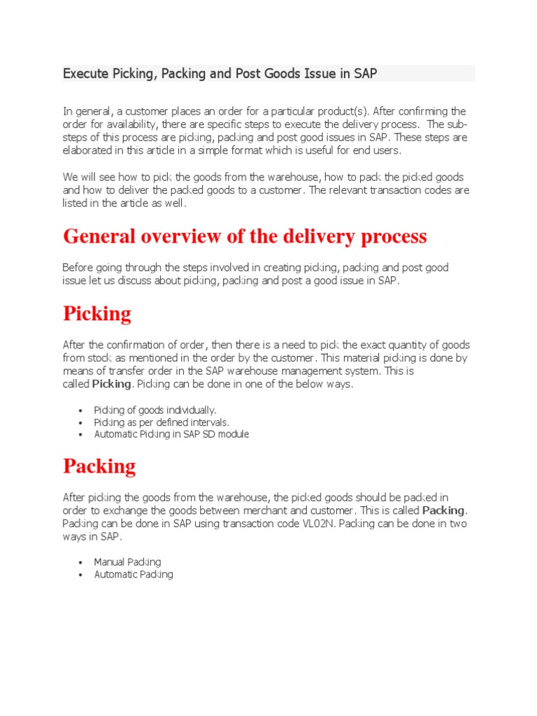 Pick & Pack & PGI Process | Download Free PDF | Warehouse | Packaging ...