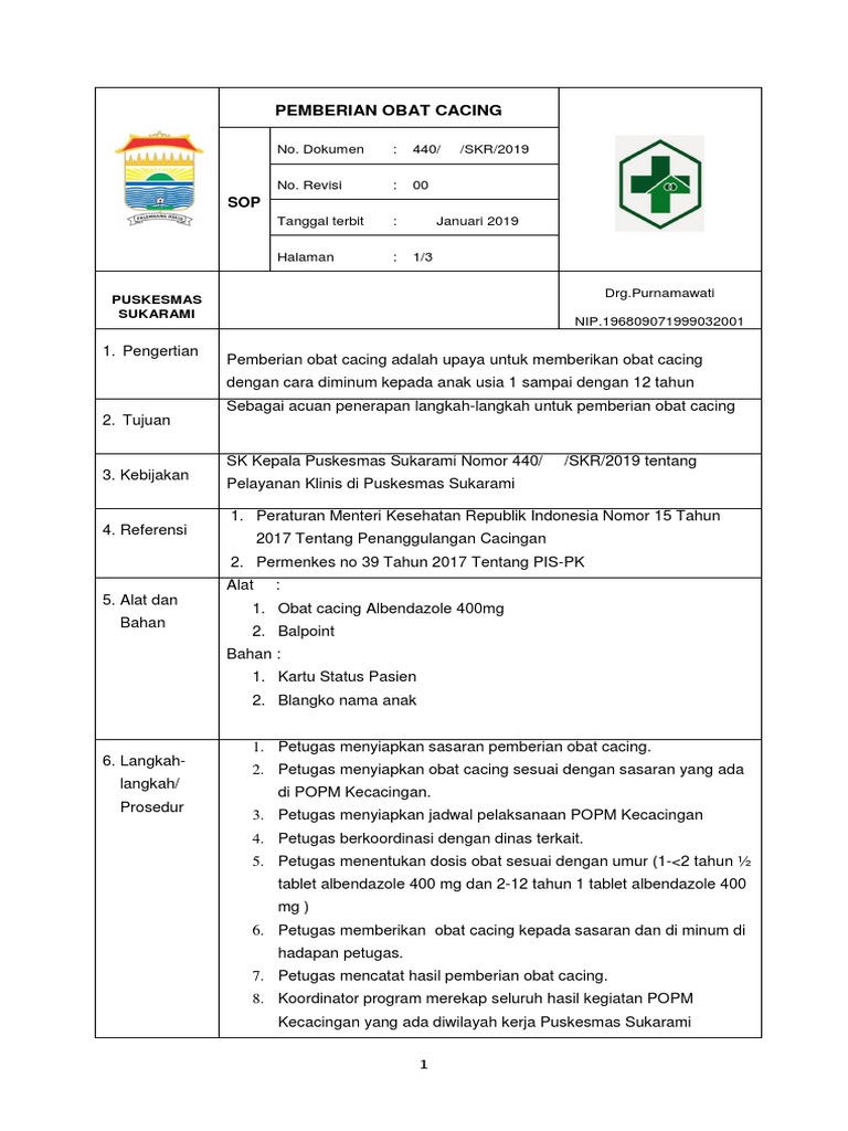 Sop Pemberian Obat Cacing | PDF