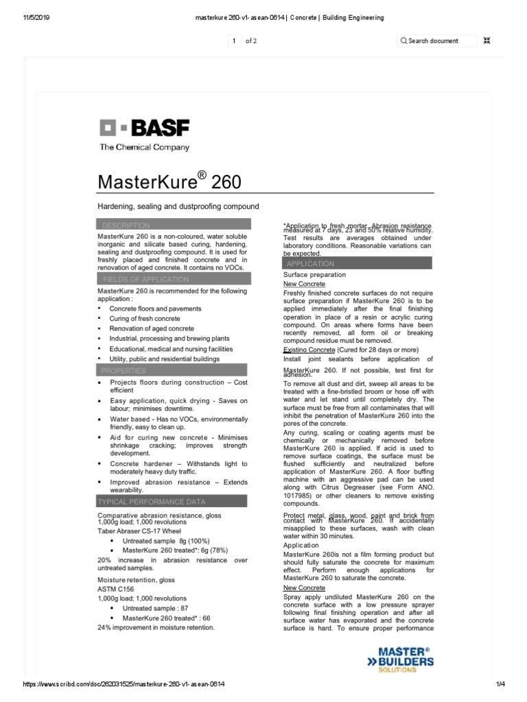 Masterkure 260-V1-Asean-0614 - Concrete - Building Engineering | PDF ...
