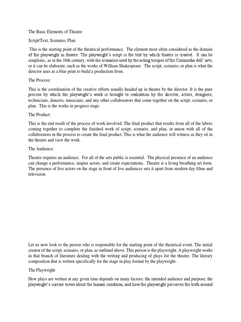 Key Elements of Theatre Explained | PDF | Playwright | Play (Theatre)