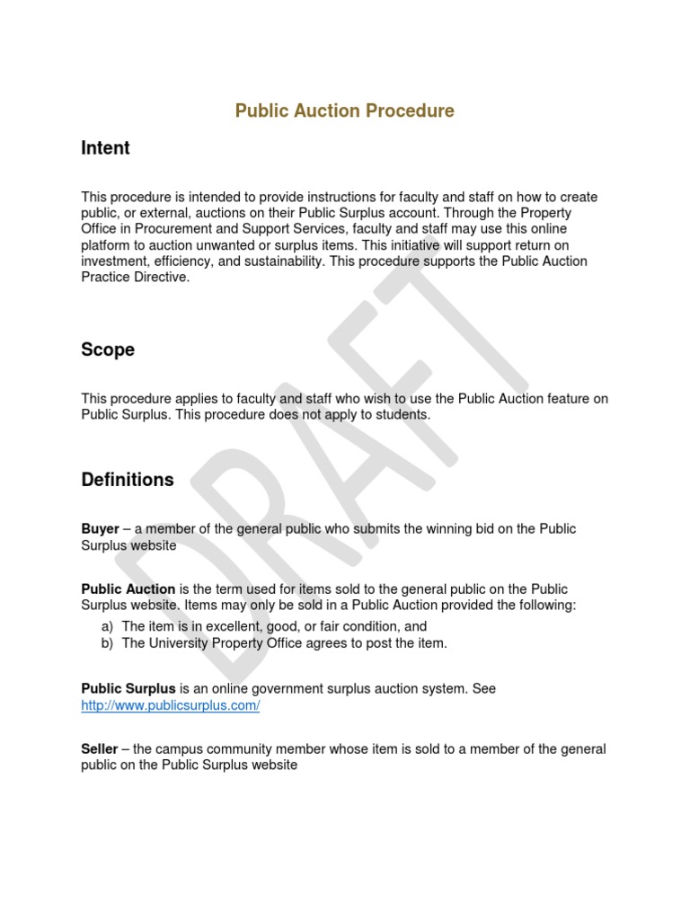 Public Auction Procedure DRAFT | PDF | Auction | Auction Service