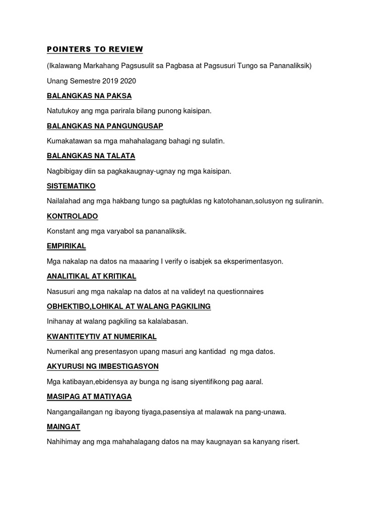 Pointers To Review 2ND Grading 1ST Sem 2019 2020 | PDF