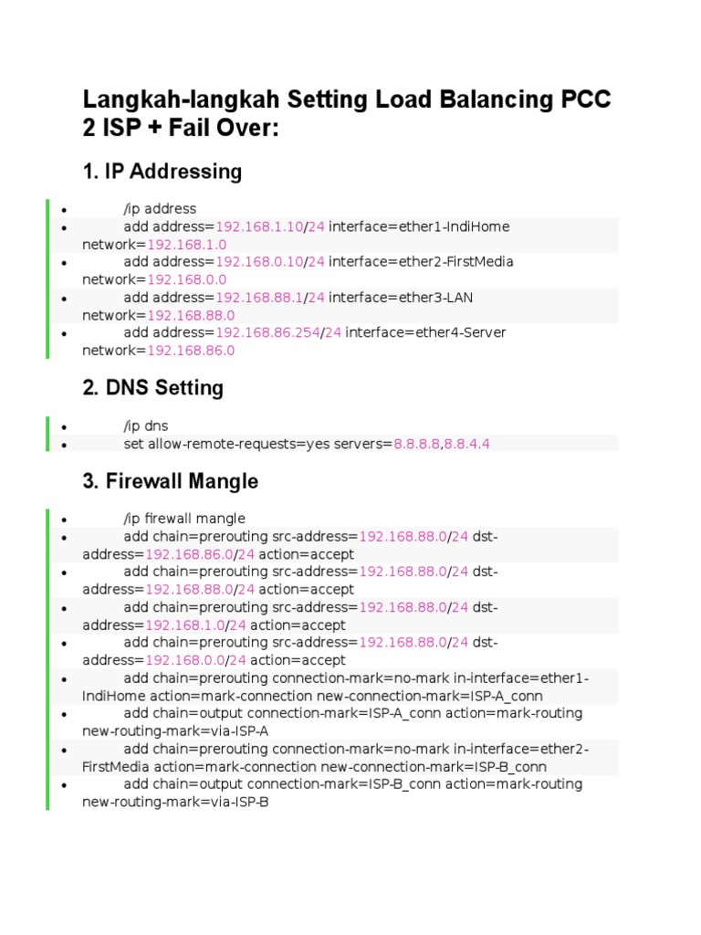 Langkah-Langkah Setting Load Balancing PCC 2 ISP + Fail Over | PDF | Ip ...