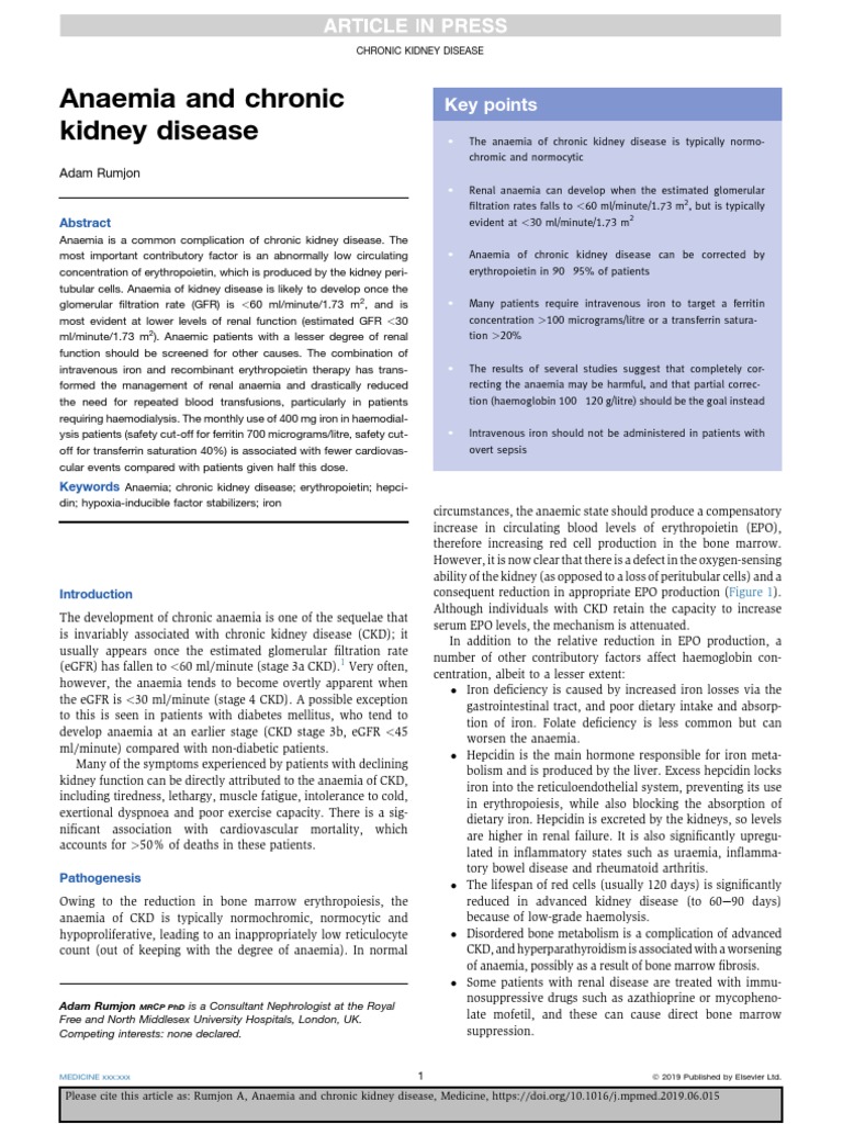Anaemia and Chronic Kidney Disease: Key Points | PDF | Anemia | Chronic ...