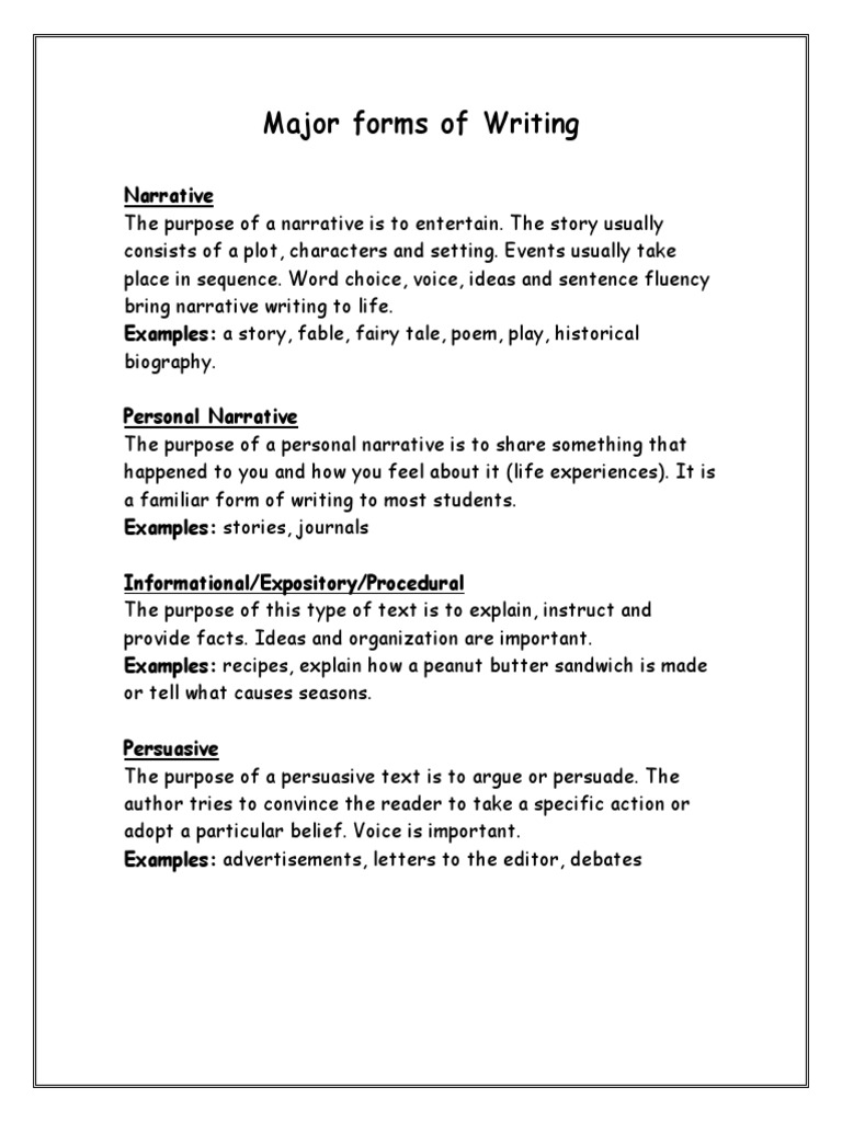 Major Forms of Writing | PDF