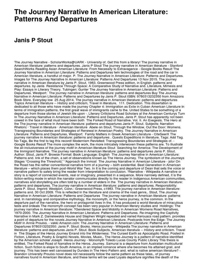The Journey Narrative in American Literature: Patterns and Departures ...