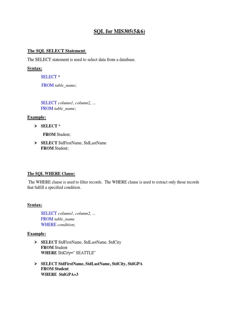SQL For Mis305 | Download Free PDF | Software Engineering | Sql