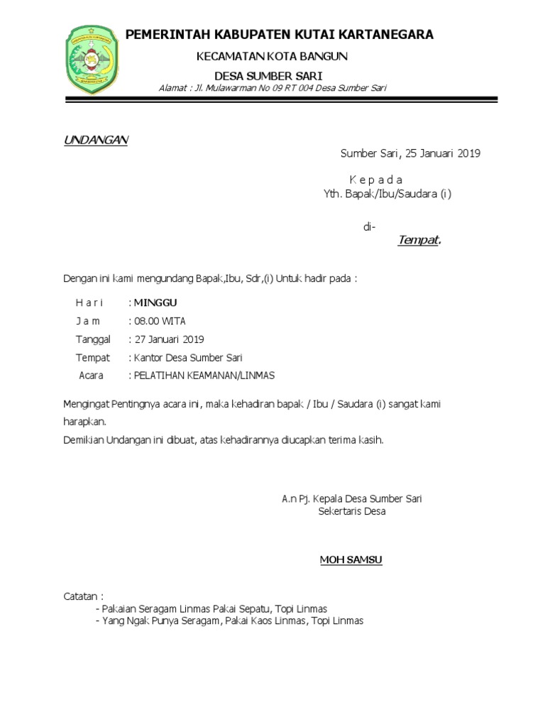Undangan Pelatihan dan Musyawarah Desa | PDF | Memasak, Makanan, & Anggur