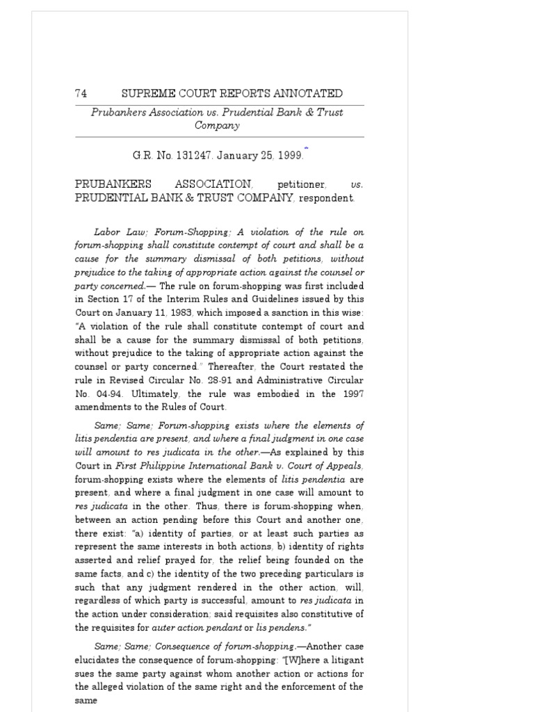 Prubankers Association vs. Prudential Bank & Trust Company: 74 Supreme ...