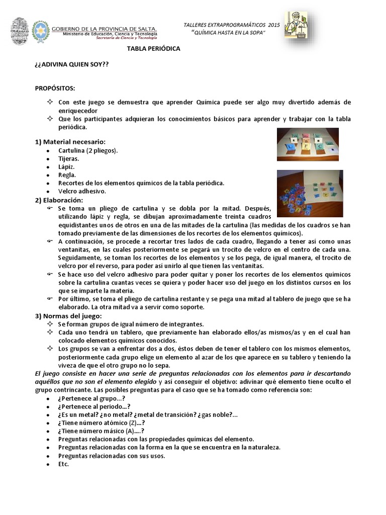 Juego "Adivina quién soy" Química | PDF | Elementos químicos | Tabla ...