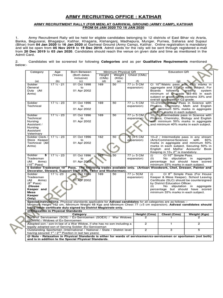 Army Recruiting Office: Katihar | PDF | Affidavit