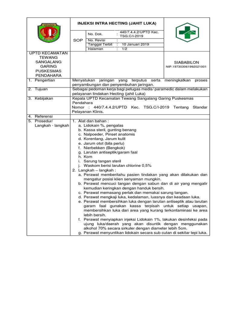 Sop Injeksi Hecting | PDF