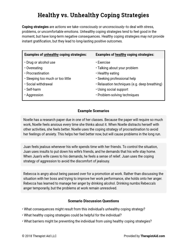 Healthy Unhealthy Coping Strategies | PDF | Coping (Psychology) | Anger