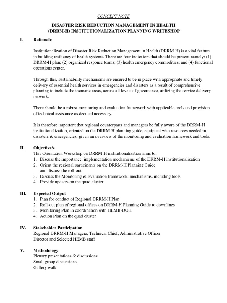 DRRM H Concept Note | PDF | Public Health | Emergency Management