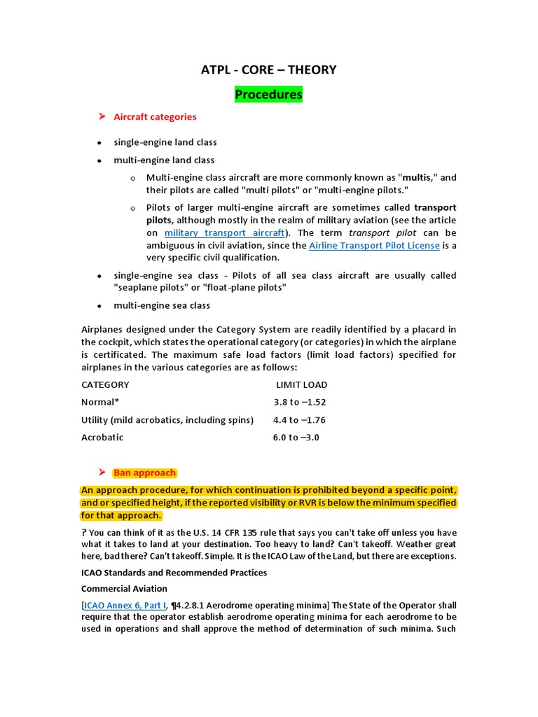 ATPL Theory: Aircraft Categories & Standards | PDF | Takeoff | Aviation