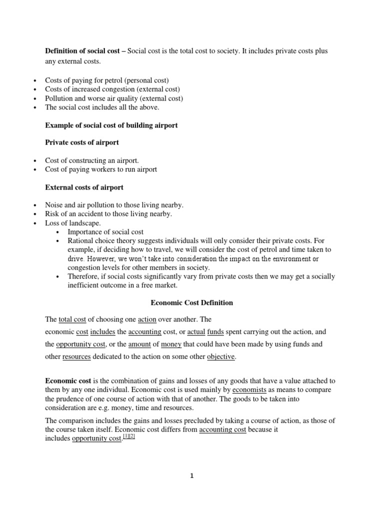 Definition of Social Cost | PDF | Factors Of Production | Economics