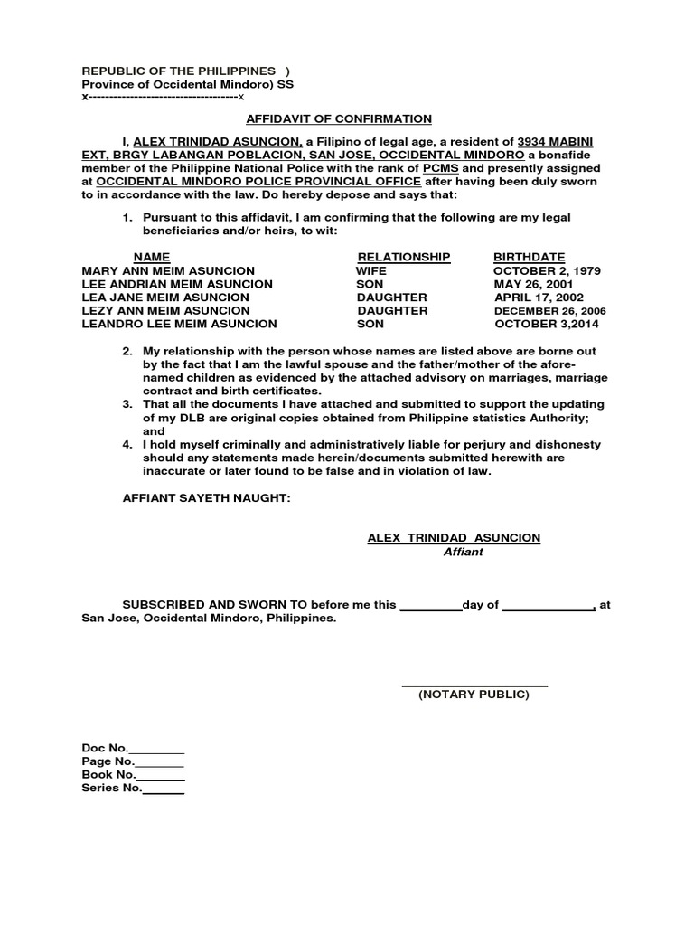 Affidavit of Confirmation for Heirs | PDF