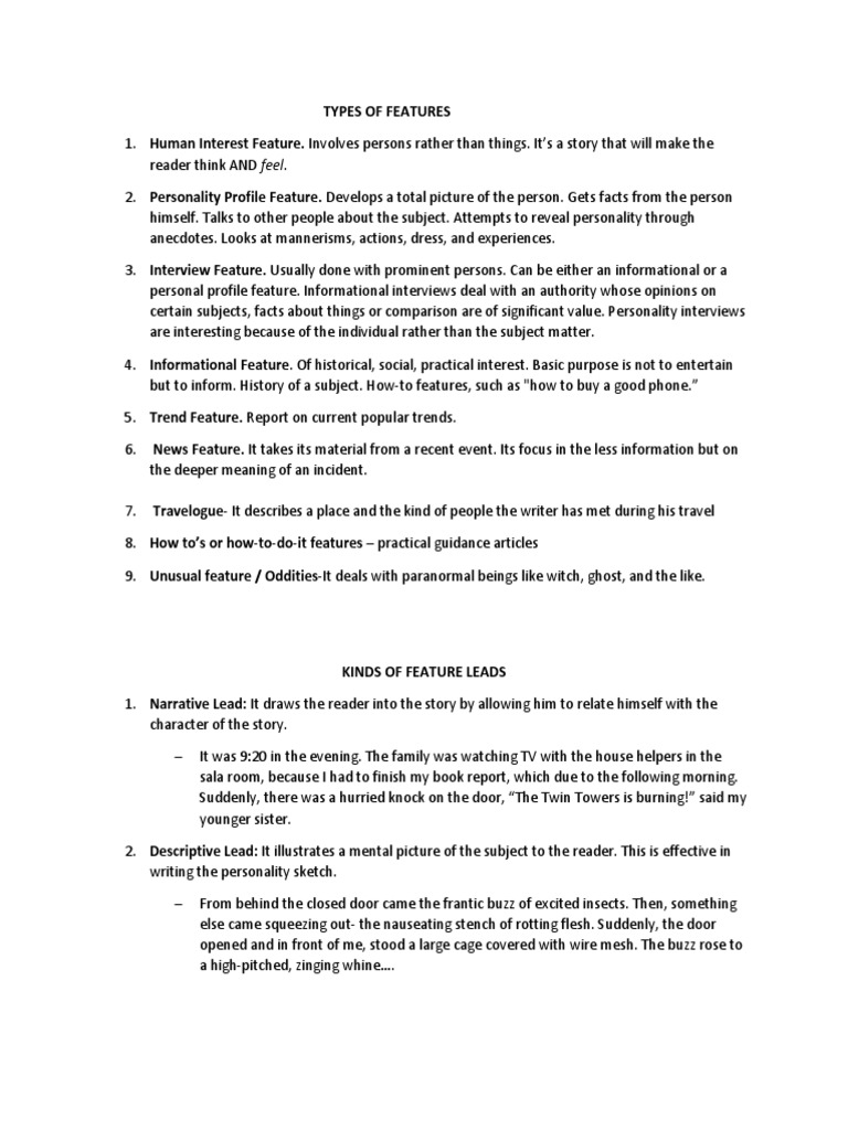 Types of Feature Articles Explained | PDF | Narrative
