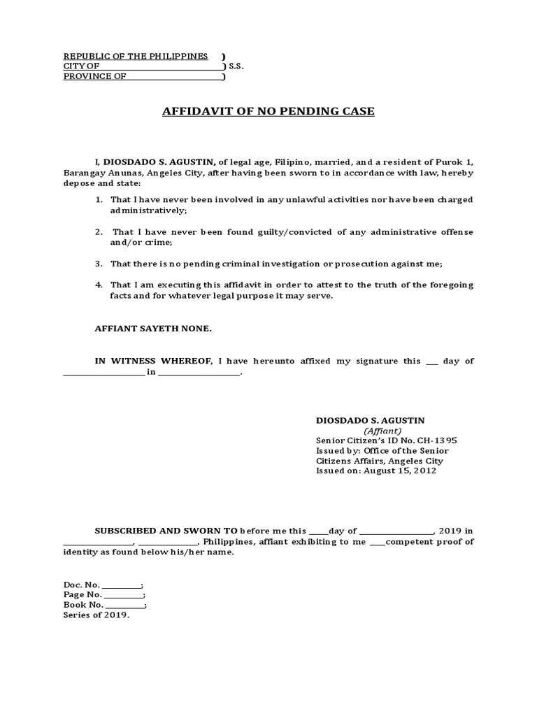 Affidavit of No Pending Case | PDF