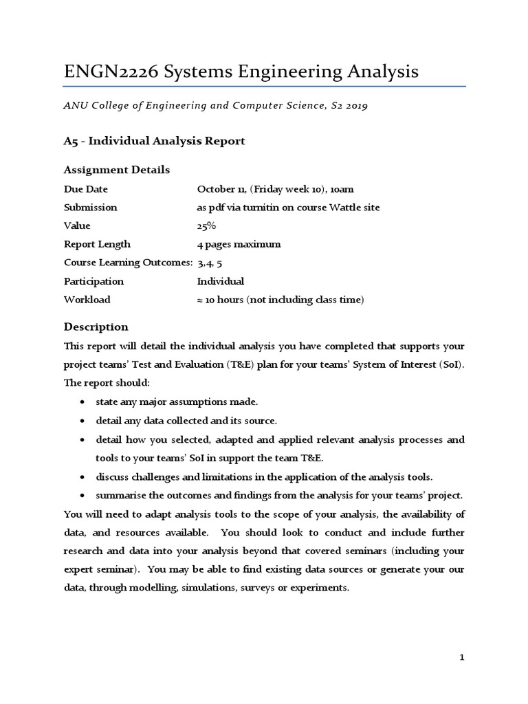 Engn2226 A5 Individual Analysis Report | PDF | Data | Rubric (Academic)