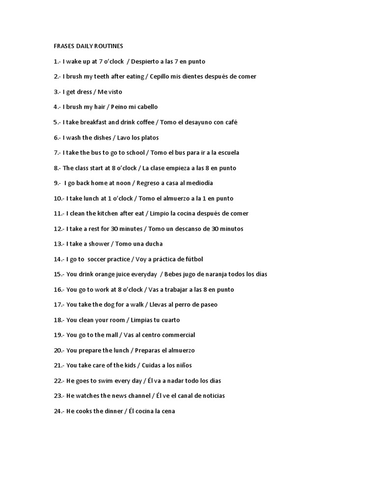 Frases Daily Routines | PDF
