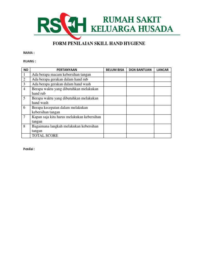 14 Form Penilaian Skill Hand Hygiene | PDF