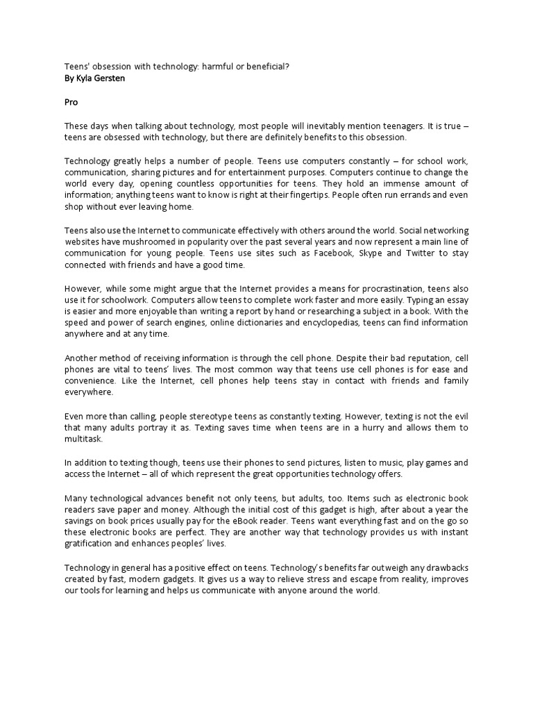 Teens Obsession Into Gadgets Essay | PDF | Adolescence | Text Messaging