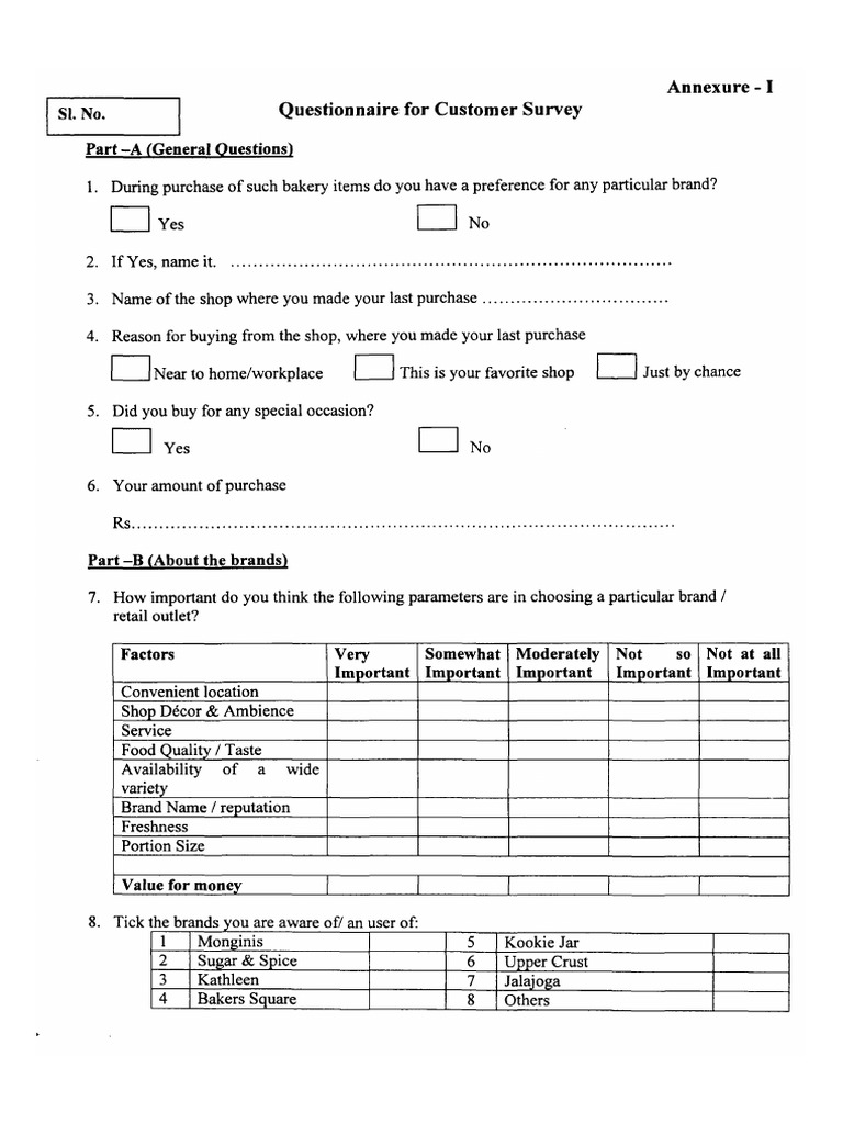 Bakery Customer Survey Questionnaire | PDF | Brand | Breads