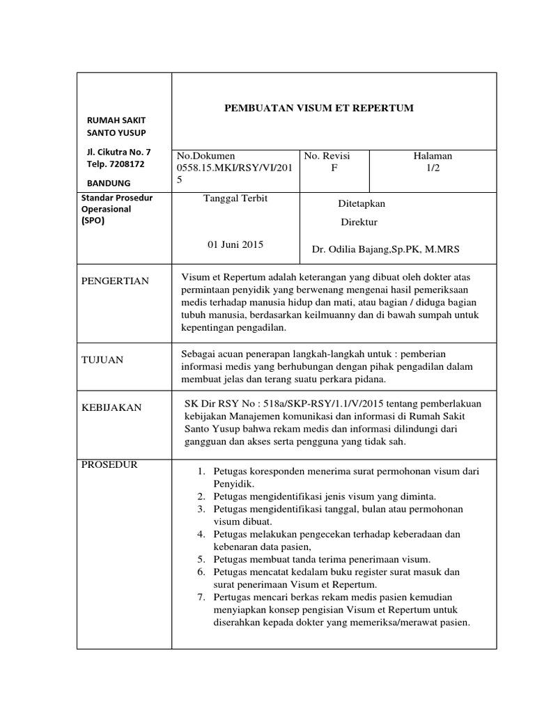 Prosedur Pembuatan Visum Et Repertum | PDF