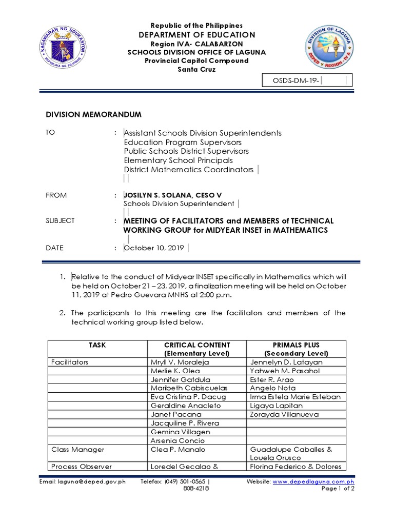 Finalization Meeting 2019 Division Midyear Inset | PDF