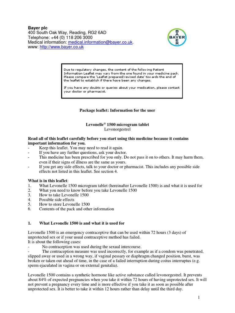Medical Information@bayer Co Uk | PDF | Birth Control | Pregnancy